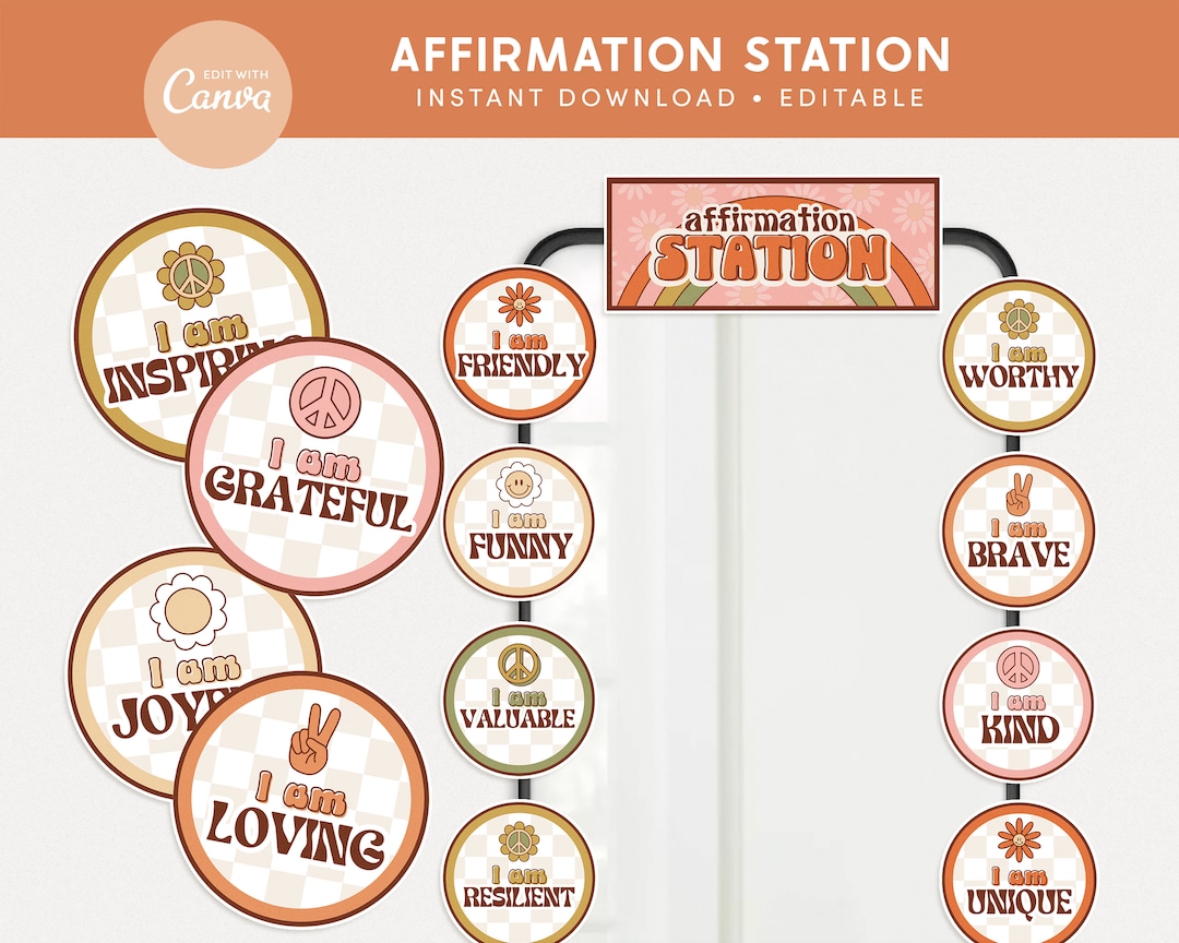 Classroom Affirmation Station Display, Retro Groovy Classroom Decor ...