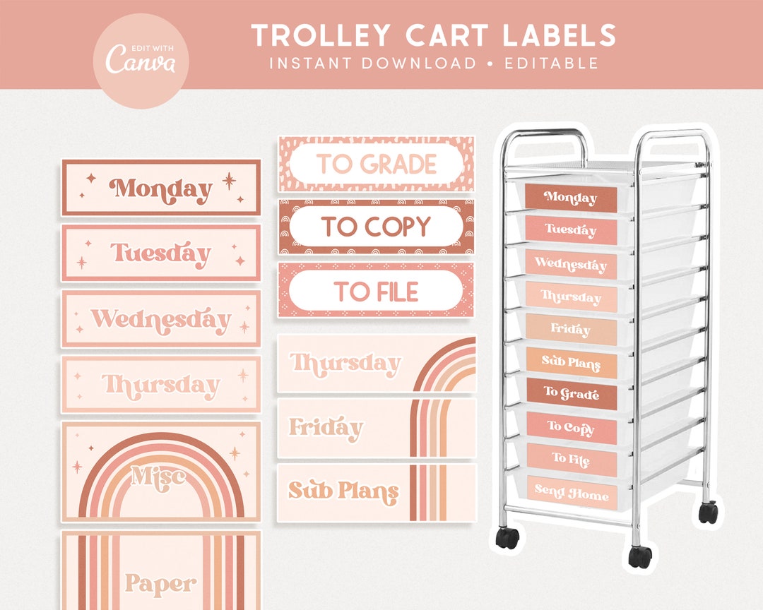 Classroom Rolling Trolley Cart Labels, Editable Teacher Drawer Filing ...