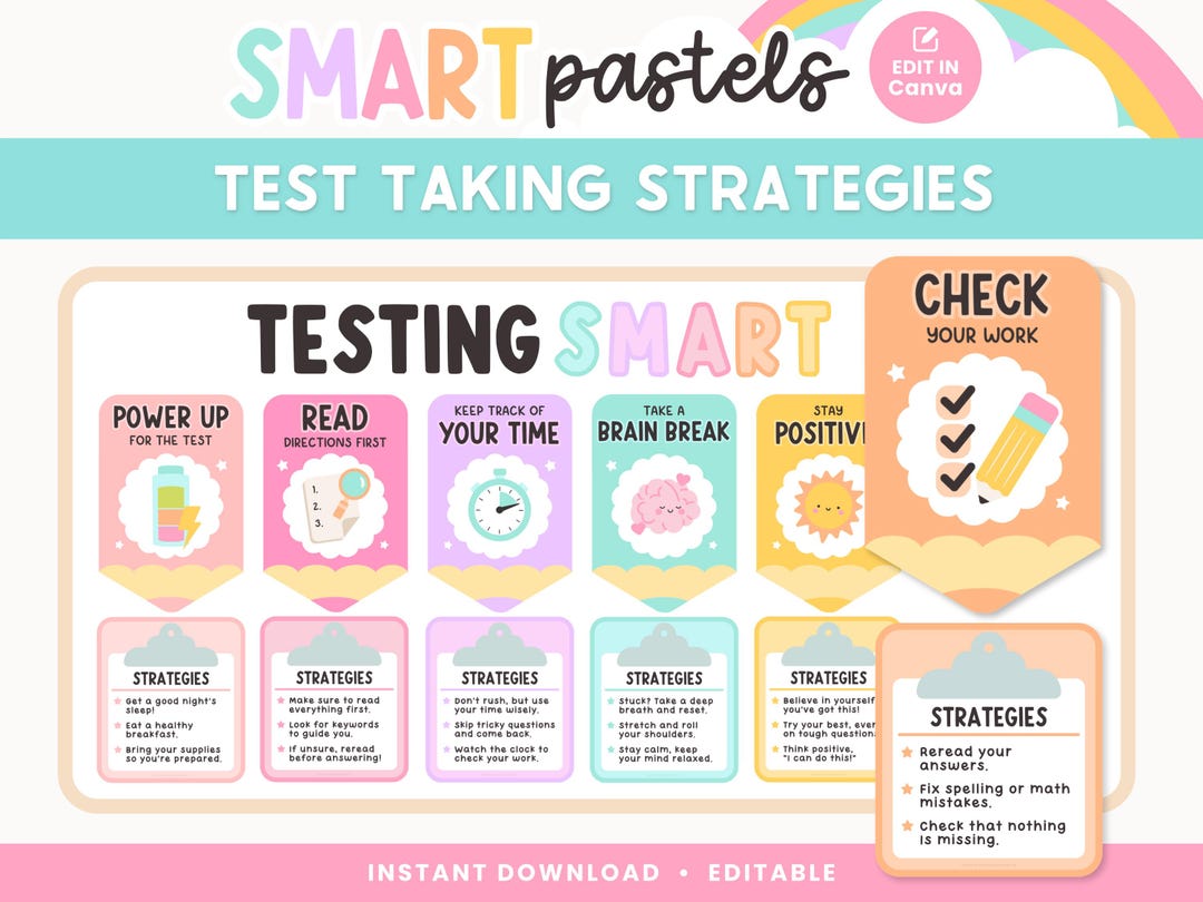 Editable Classroom Test Taking Strategy Posters | Testing SMART ...