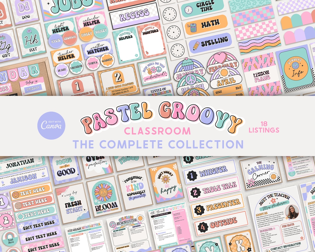 Editable Classroom Groovy Pastel Complete Collection Printable - Etsy