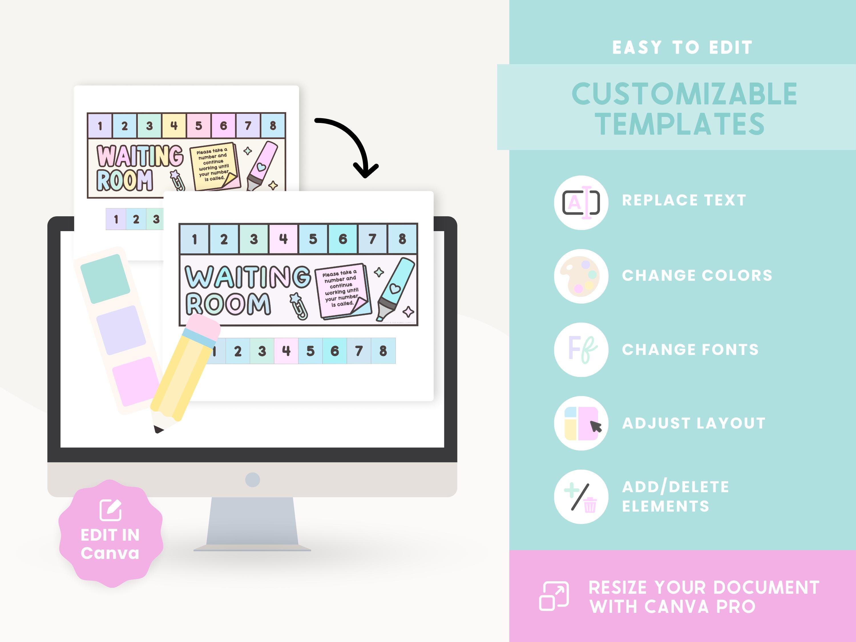Teacher Waiting Room Printable Display, Editable in Canva, Cute Pastel ...