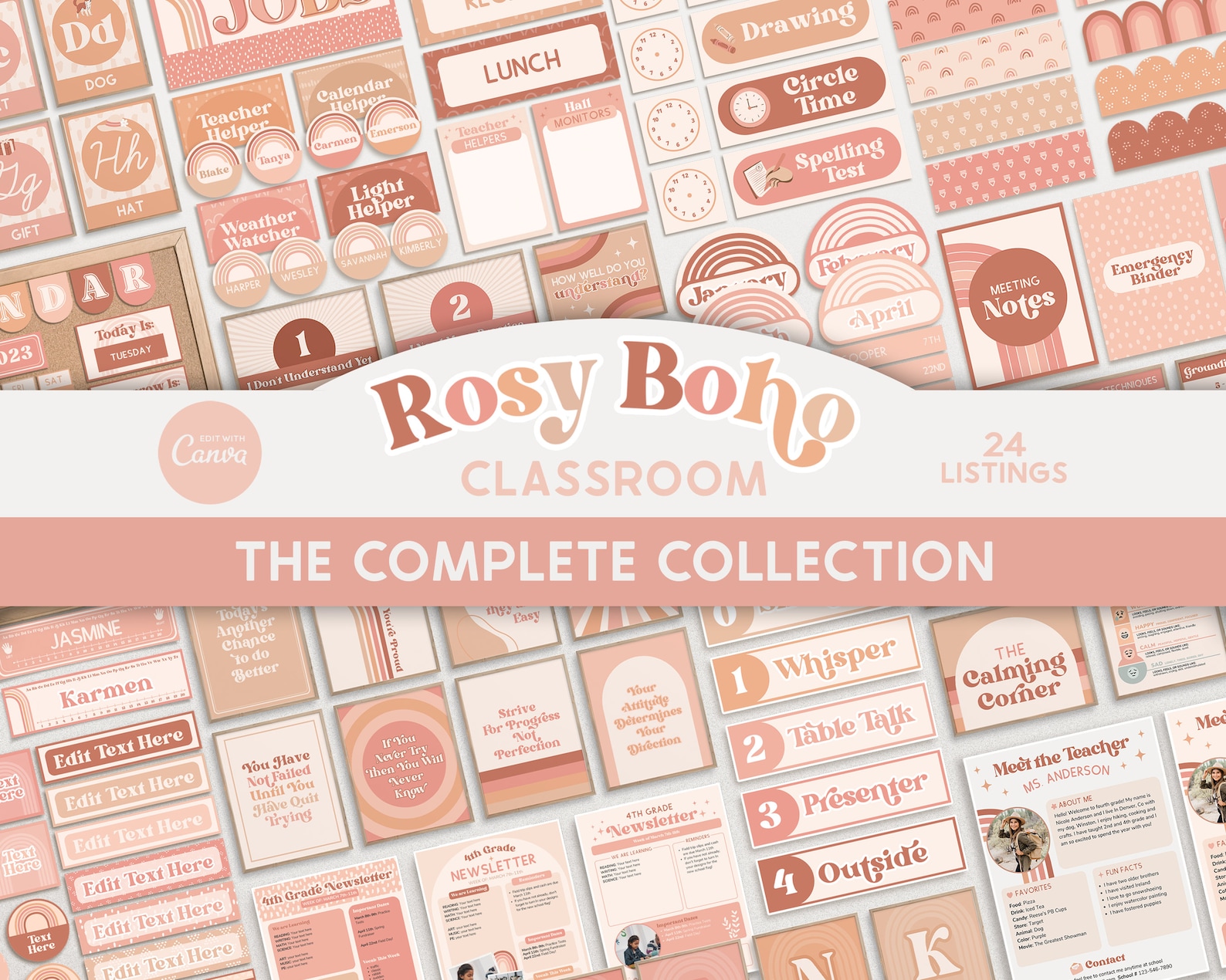 Editable Classroom Rosy Boho Complete Collection Printable Bundle ...