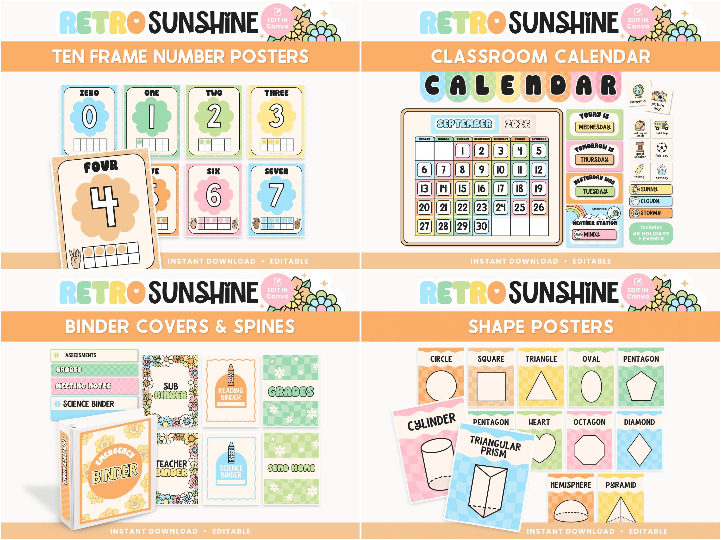 Retro Sunshine Classroom GROWING Decor Bundle | 700+ Editable Pages ...