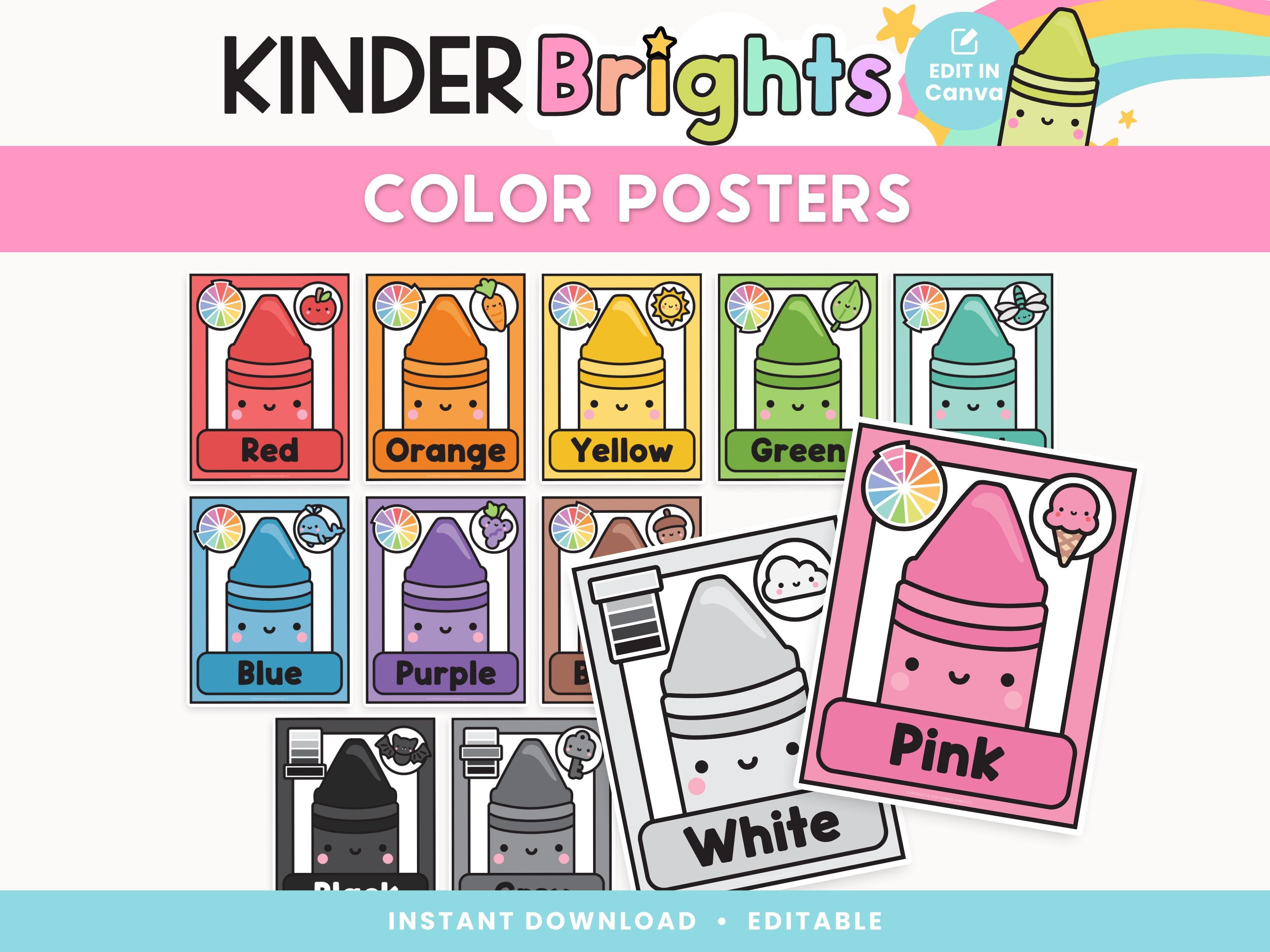 Editable Kinder Brights Color Posters | Cute Crayon-themed Classroom ...