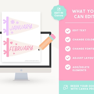 Classroom Birthday Printable Display, Editable in Canva, Bright Pastel ...