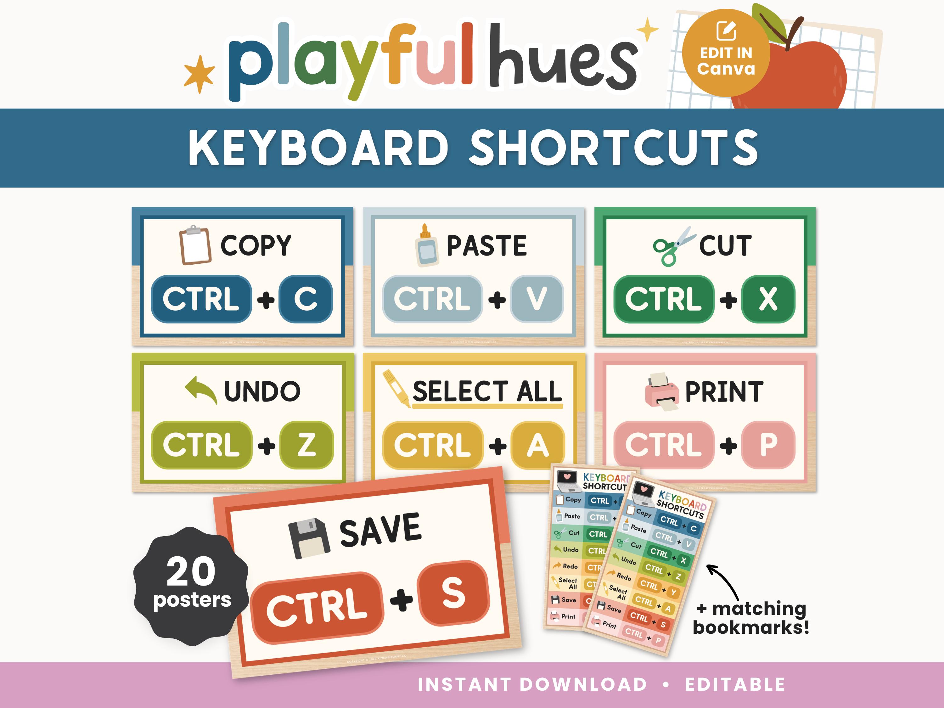 Editable Keyboard Shortcut Posters for Classroom | PC & Mac | Editable ...