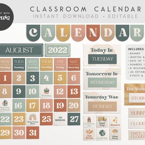 Classroom Calendar Display and Weather Station Editable - Etsy