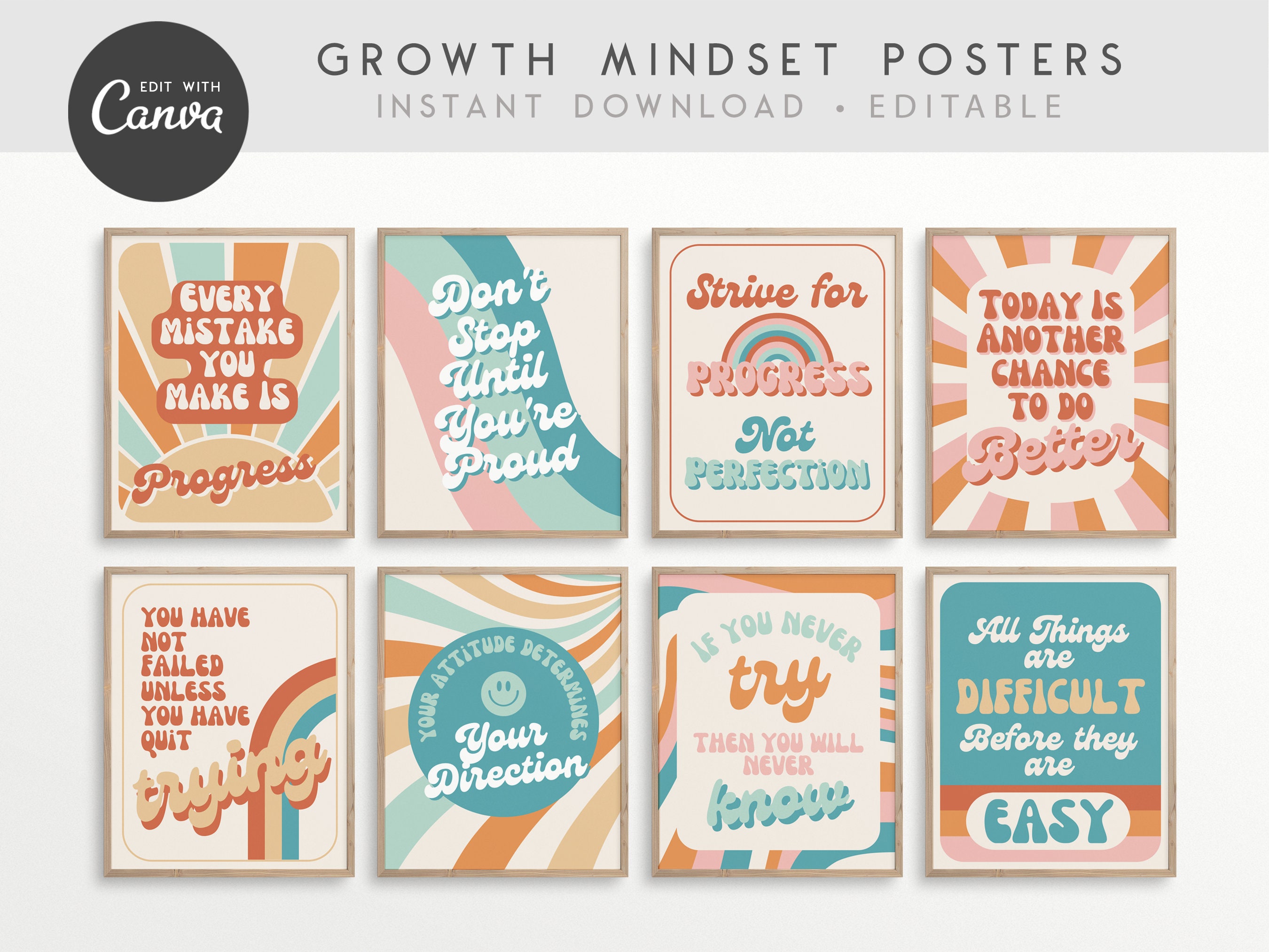 Growth Mindset Editable Classroom Printable Posters Groovy - Etsy Canada