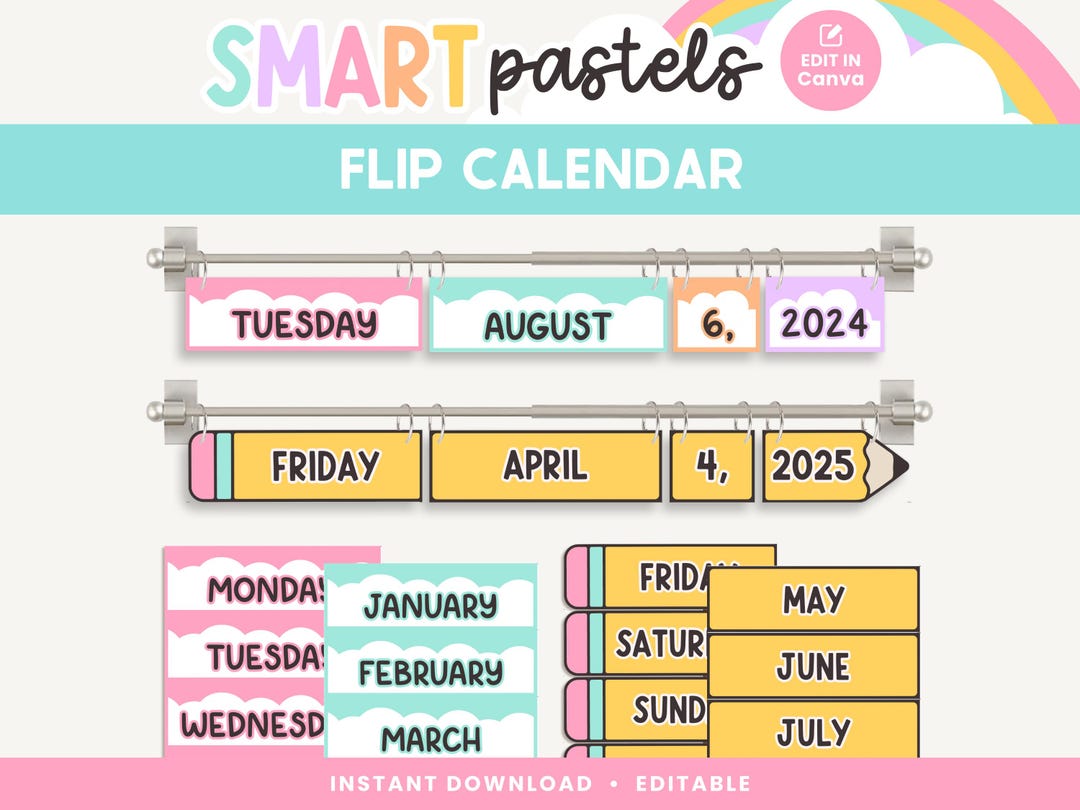 Classroom Flip Calendar Display, Bright Pastel Classroom Decor ...