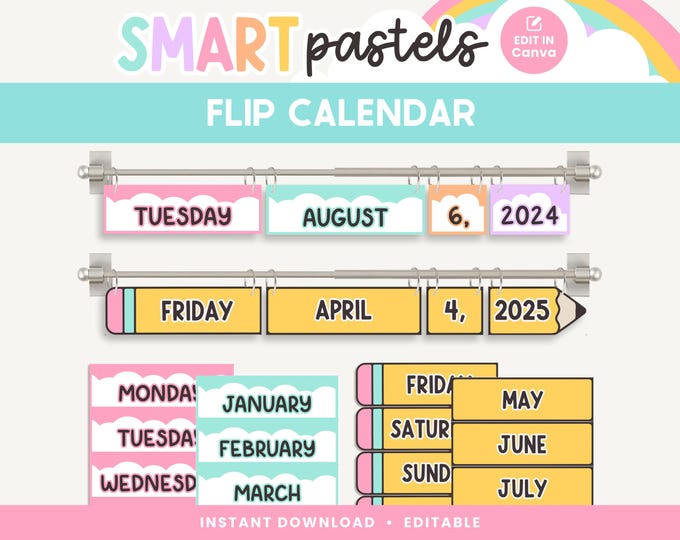 Classroom Flip Calendar Display, Bright Pastel Classroom Decor ...