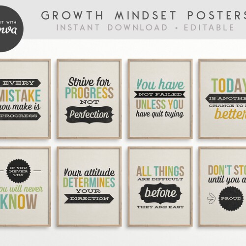 Growth Mindset Posters Tropical Printable Classroom Growth - Etsy
