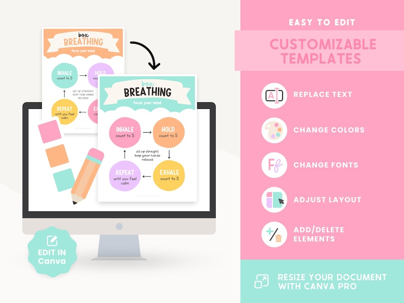 Calming Corner Editable Classroom Printables, Calm Down Skills, Bright ...