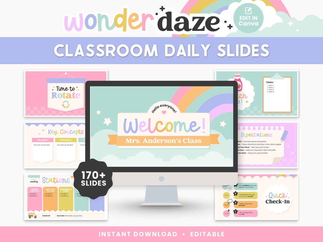 Editable Daily Classroom Slides | Colorful Wonder Daze Templates for ...