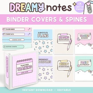 Classroom Binder Covers and Spines, Editable Pastel Cute Teacher ...