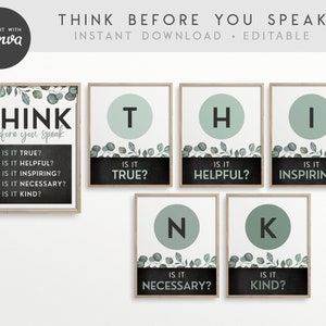 Editable Think Classroom Printable Posters Think Before You - Etsy Canada