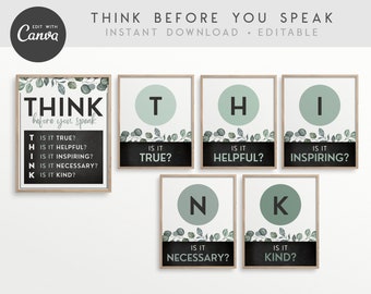 Editable Think Classroom Printable Posters Think Before You | Etsy