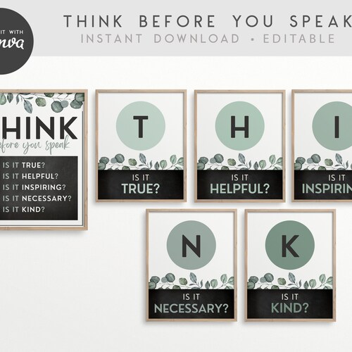 Editable Think Classroom Printable Posters Think Before You - Etsy Canada