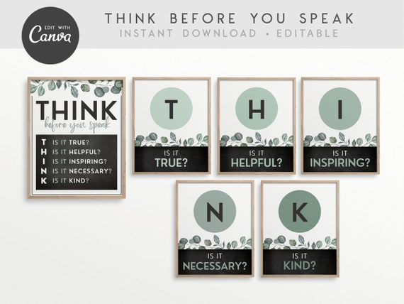 Editable Think Classroom Printable Posters Think Before You - Etsy Canada