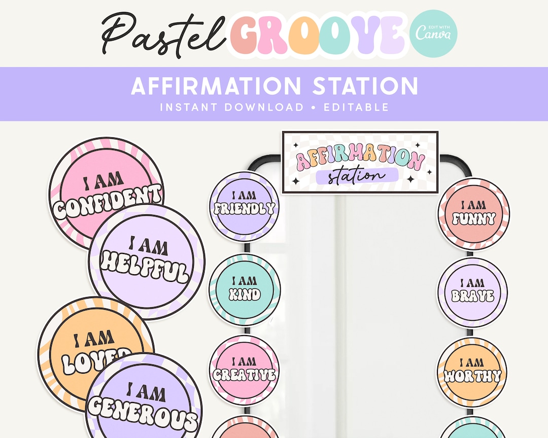 Classroom Affirmation Station Display, Groovy Bright Classroom Decor ...