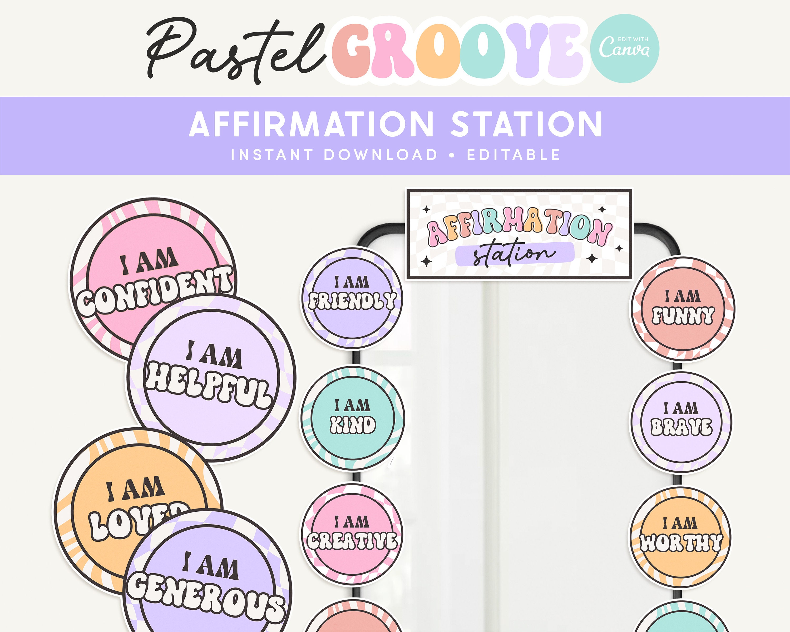 Classroom Affirmation Station Display, Groovy Bright Classroom Decor ...