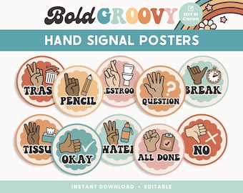 Classroom Hand Signals Poster Display, Editable in Canva, Boho Modern ...