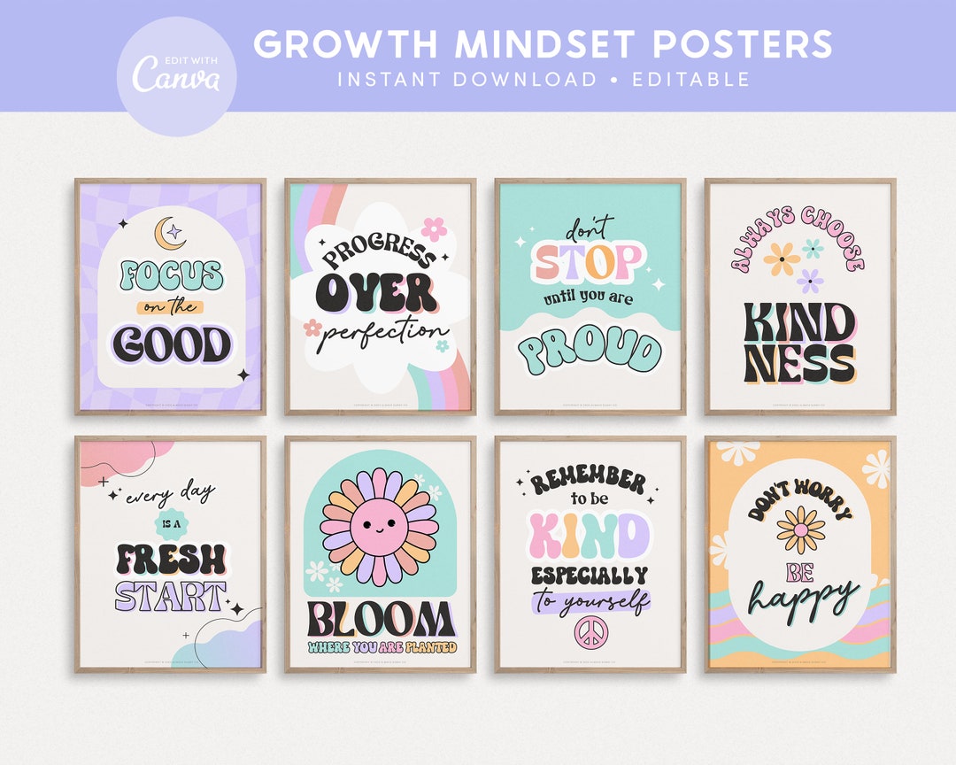 Growth Mindset Editable Classroom Printable Posters, Groovy Pastel ...