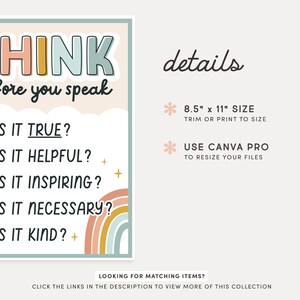 Editable Think Classroom Printable Posters, Think Before You Speak ...