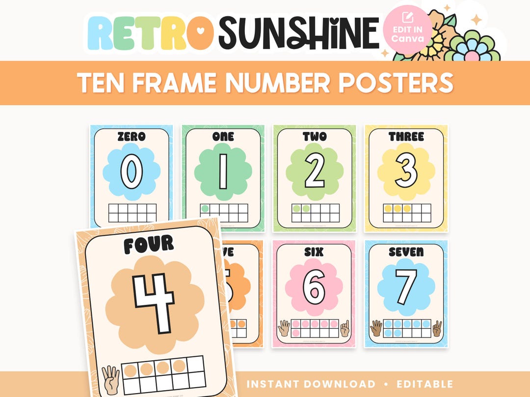 Retro Sunshine Ten Frame Number Posters | Classroom Number Posters 0-20 ...