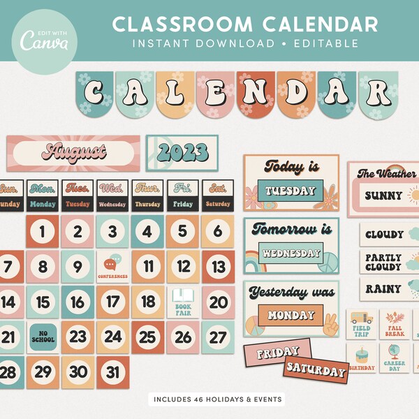 Classroom Calendar Printable - Etsy