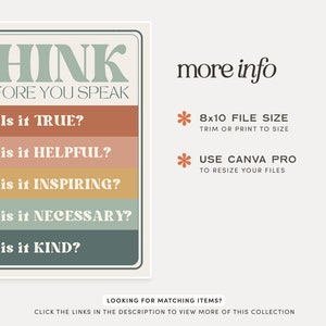 Think Before You Speak Editable Classroom Posters, Printable Canva Boho ...