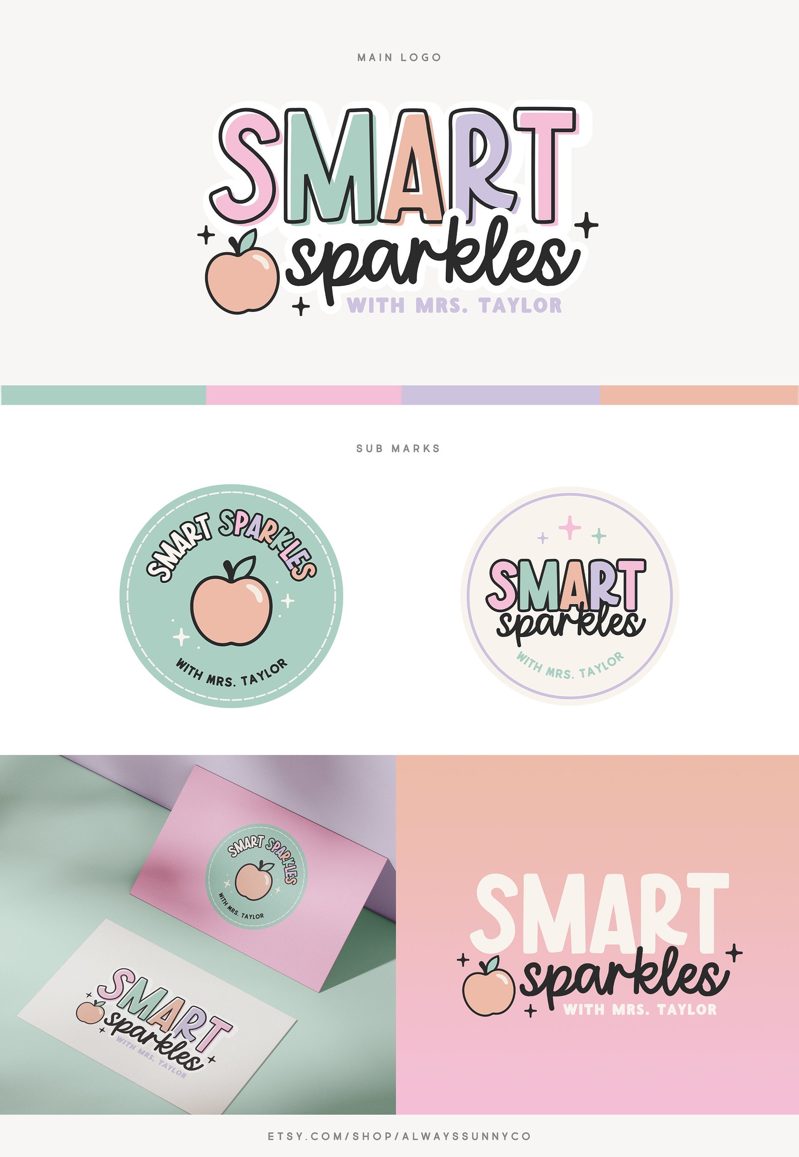 Colorful Teacher Logo Design - Editable Canva Template, Charming and ...
