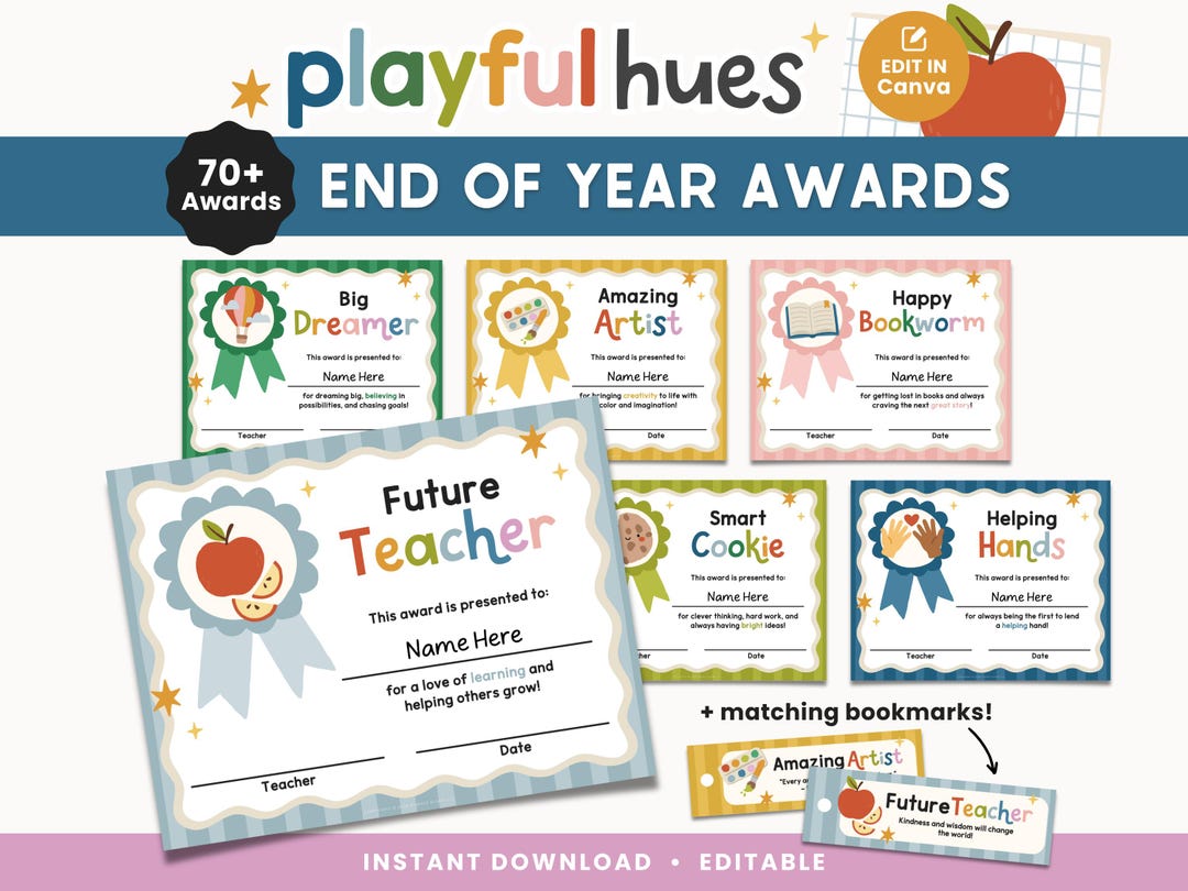 Editable Classroom End of Year Awards & Matching Bookmarks | Student ...