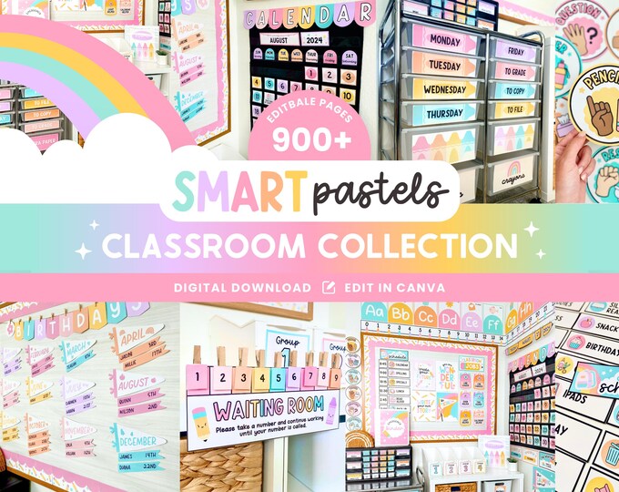 Spotty Boho Classroom Decor Bundle, Rainbow Calm Colors Classroom Theme ...