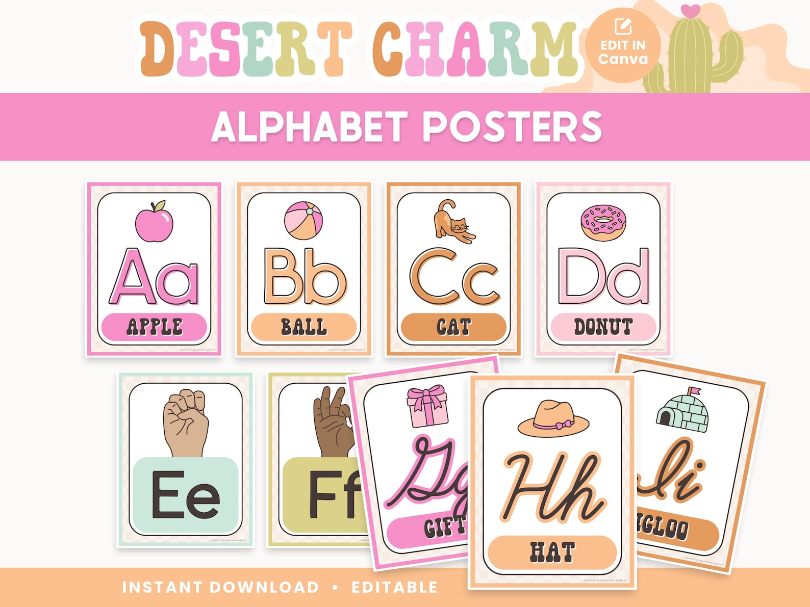 Alphabet Classroom Editable Posters, Bright Letter Templates, Desert ...