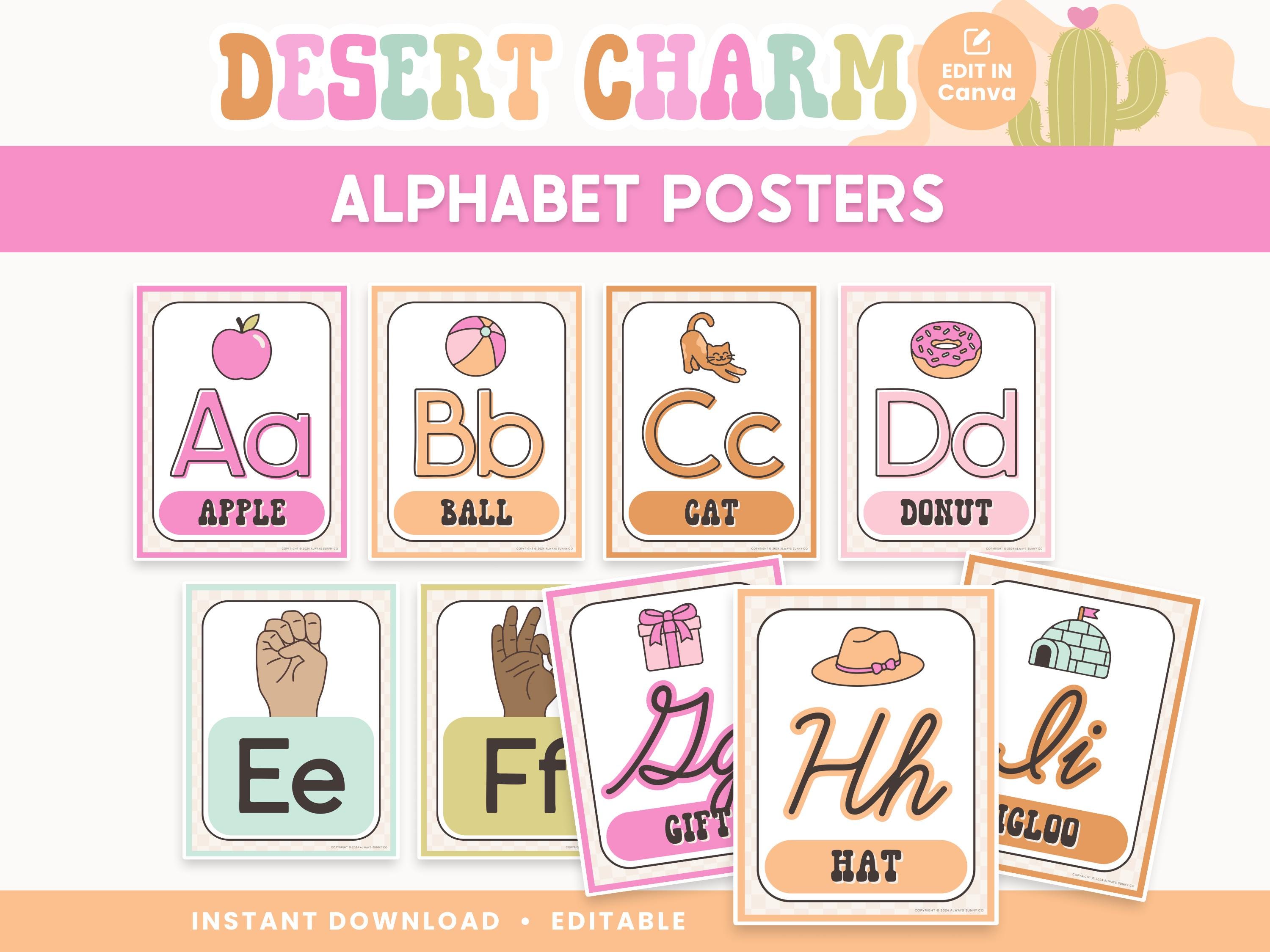 Alphabet Classroom Editable Posters, Bright Letter Templates, Desert ...