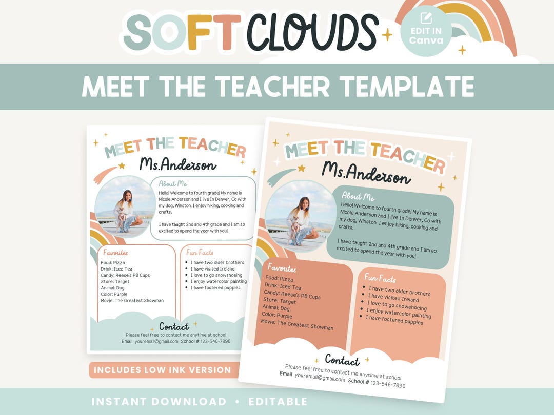 Meet the Teacher Classroom Printable Template, Back to School Pastel ...