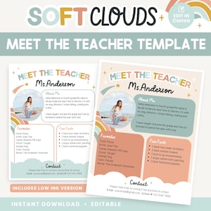 Meet the Teacher Classroom Printable Template, Back to School Pastel ...