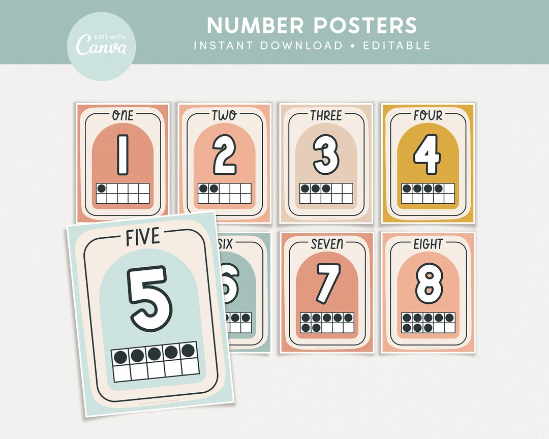 Number Ten Frames Classroom Editable Posters, Pastel Rainbow Counting ...
