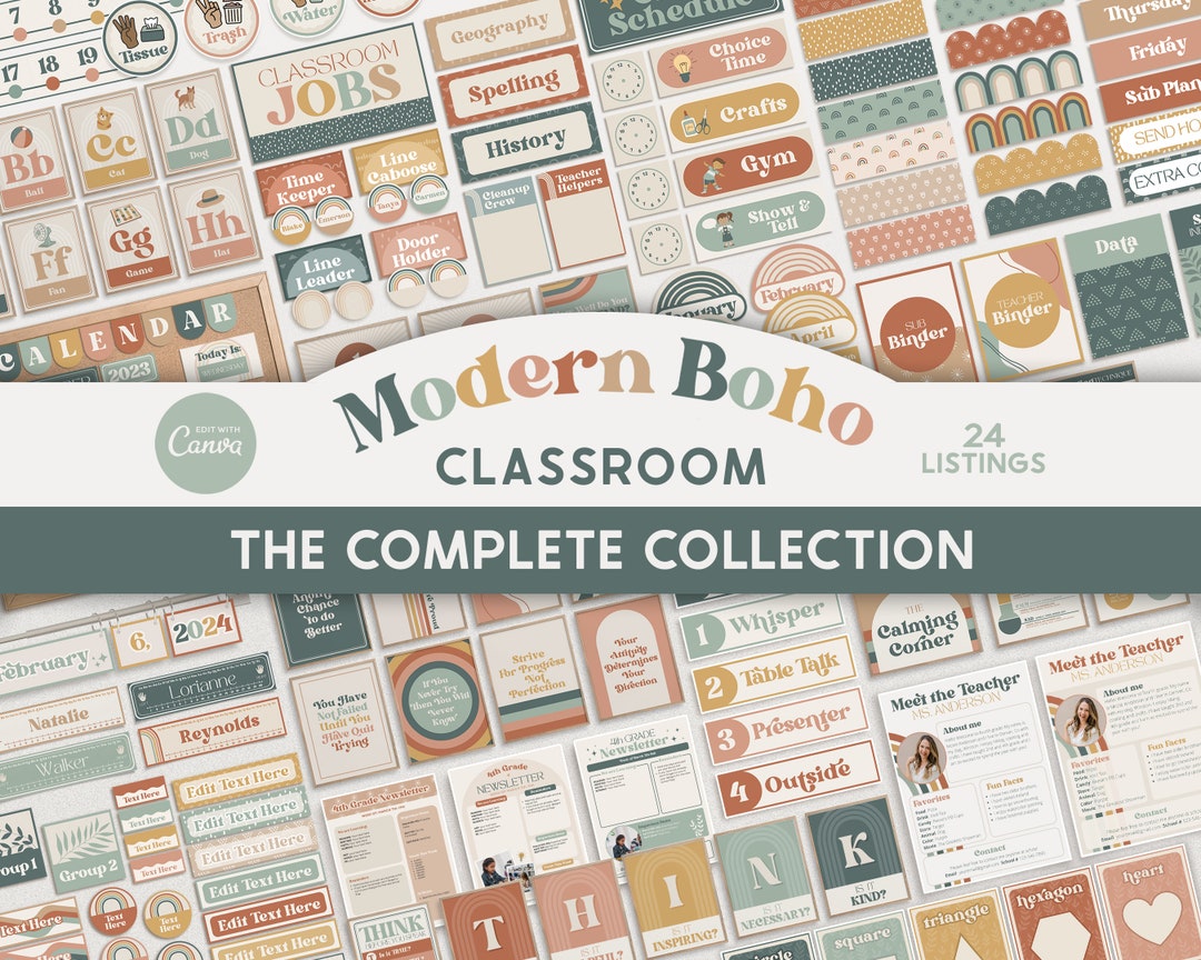 Editable Classroom Modern Boho Complete Collection Printable Bundle ...