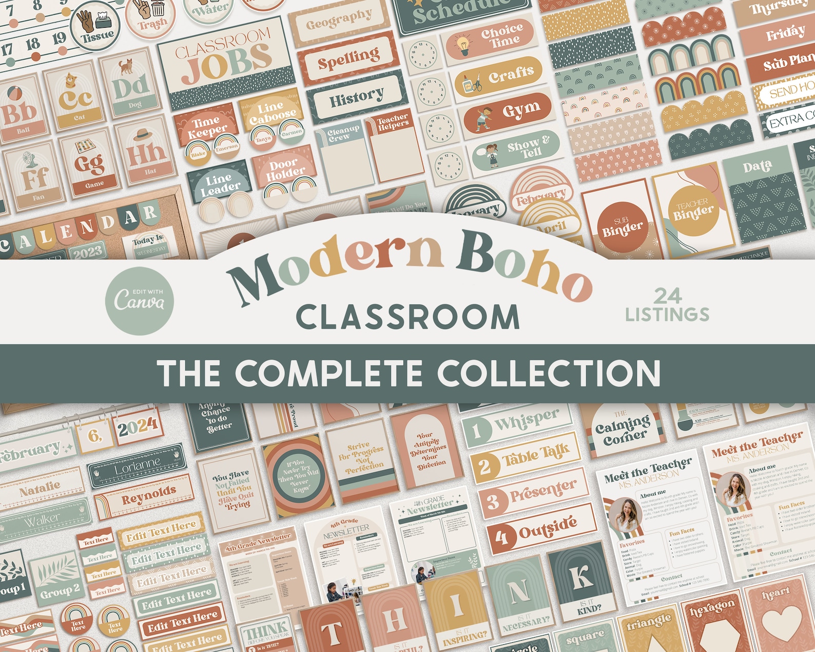 Editable Classroom Modern Boho Complete Collection Printable Bundle ...