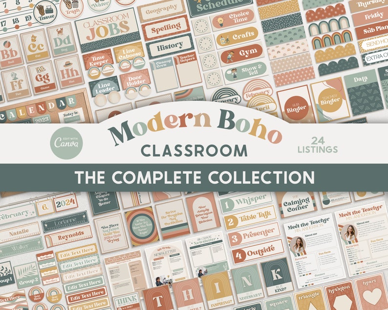Editable Classroom Modern Boho Complete Collection Printable Bundle ...