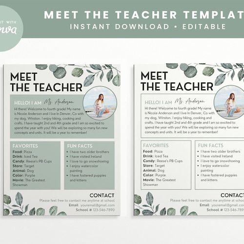 Editable Meet the Teacher Template Printable Teacher Handout - Etsy