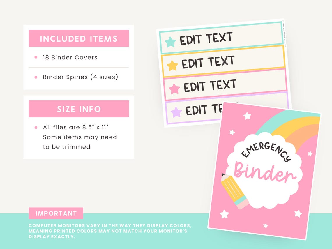 Classroom Binder Covers and Spines, Editable Pastel Rainbow Teacher ...