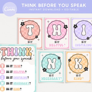 Editable Think Classroom Printable Posters, Think Before You Speak ...