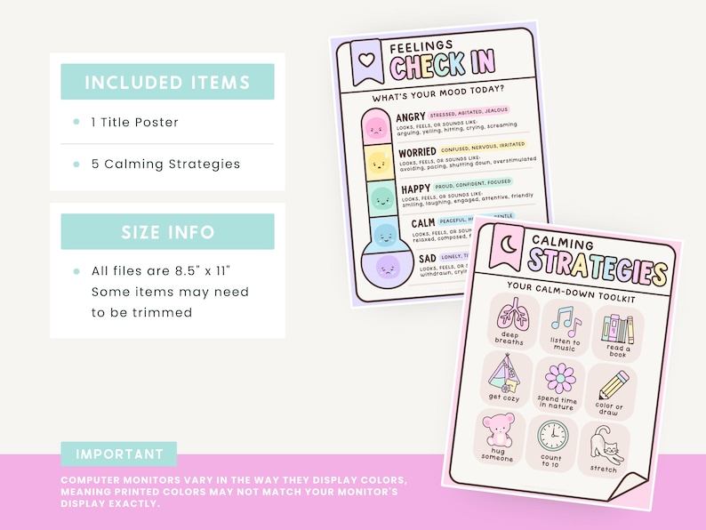 Calming Corner Editable Classroom Printables | Calm Down Skills ...
