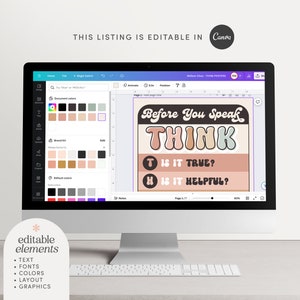 Editable Think Classroom Printable Posters, Think Before You Speak ...