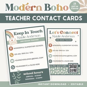 Teacher Contact Cards Classroom Printable Template, Teacher ...