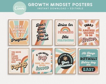Growth Mindset Editable Classroom Printable Posters, Modern Boho ...