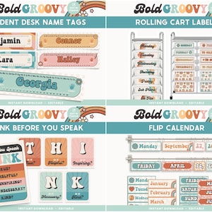 Editable Classroom Groovy Retro Complete Collection Printable Bundle ...