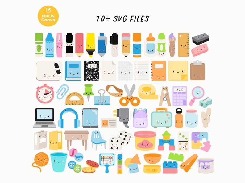 Playful School Supplies Clip Art Svgs, Pngs, EPS, AI Files, Pencil ...